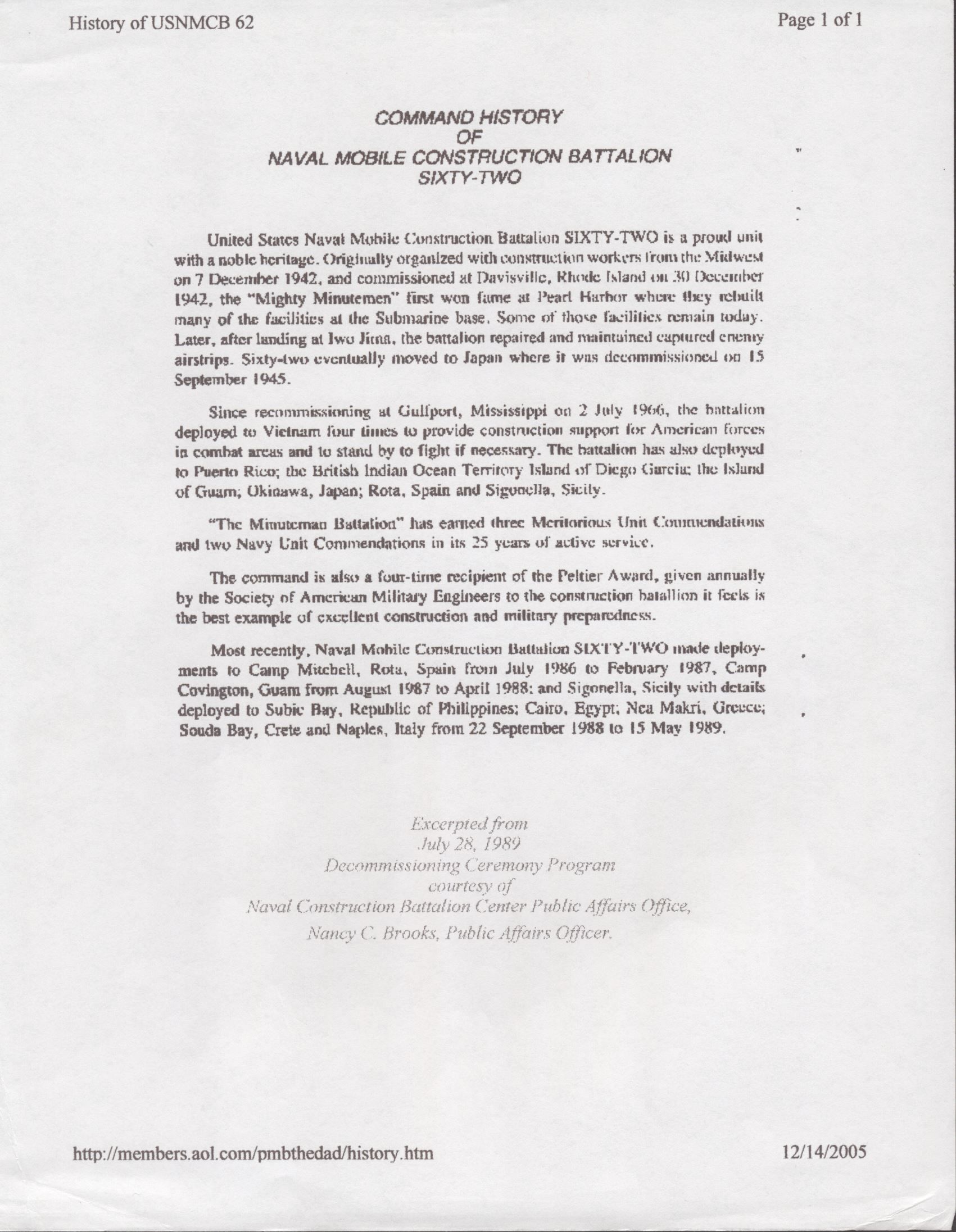 Naval Mobile Construction Battalion 62 Alumni Group